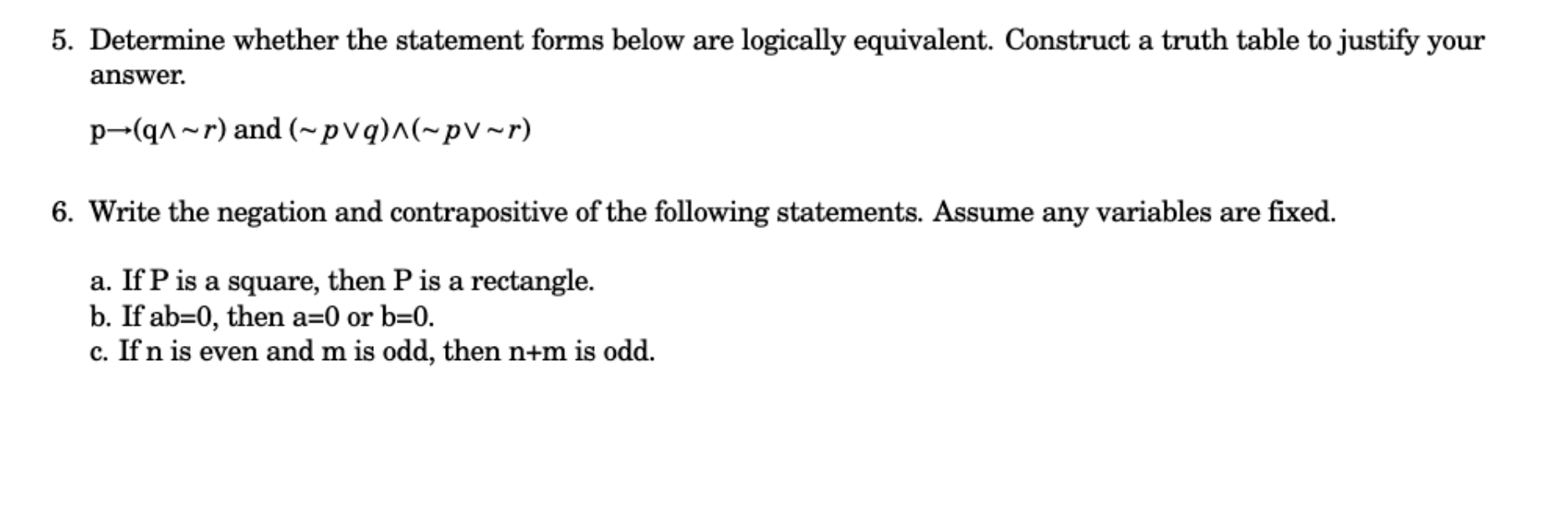 Solved 5. Determine whether the statement forms below are | Chegg.com
