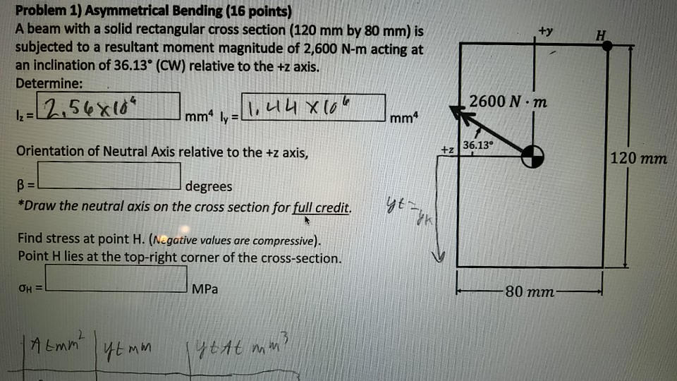 Solved Problem 1) Asymmetrical Bending (16 points) A beam | Chegg.com