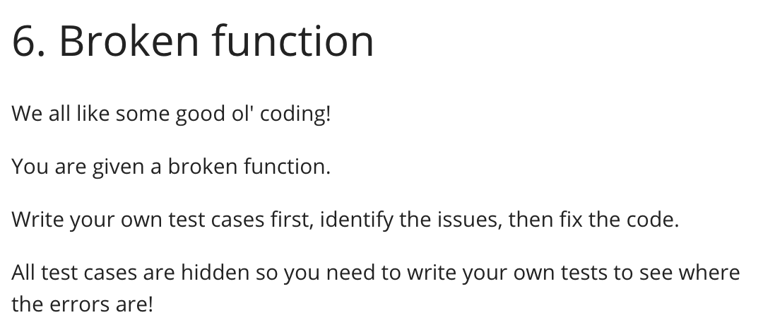 Solved 6. Broken function We all like some good ol' coding! | Chegg.com