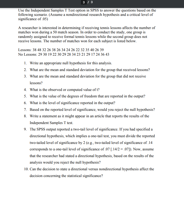 Solved Practice Exercise 9: Independent Samples T Test 1. | Chegg.com