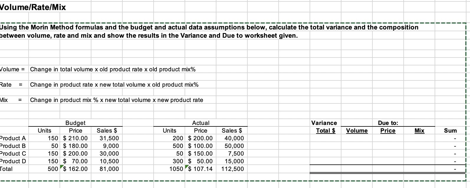 Solved Volume/Rate/Mix Using the Morin Method formulas and | Chegg.com