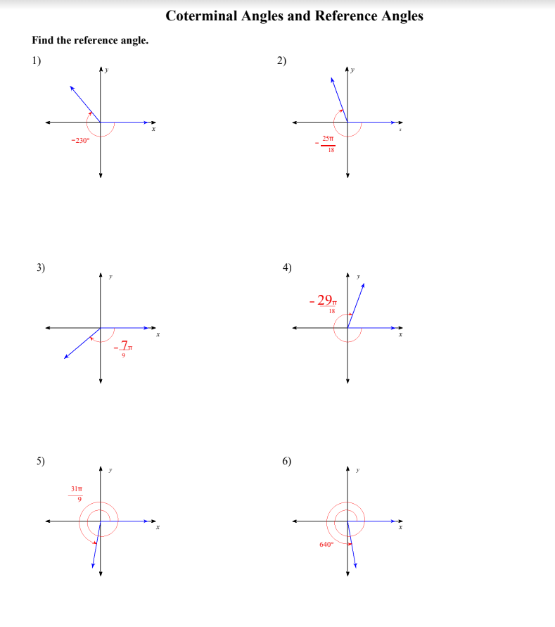 Solved Coterminal Angles and Reference Angles Find the | Chegg.com