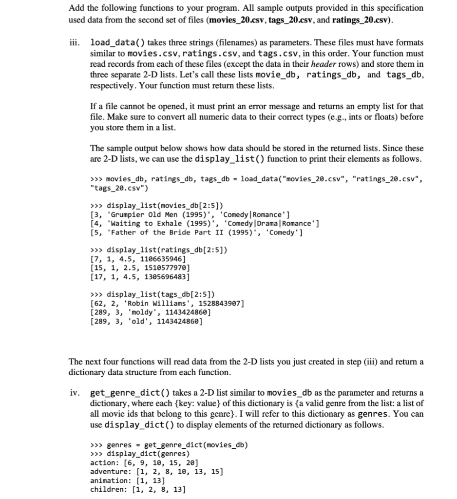 Solved This section describes the functions that you must | Chegg.com