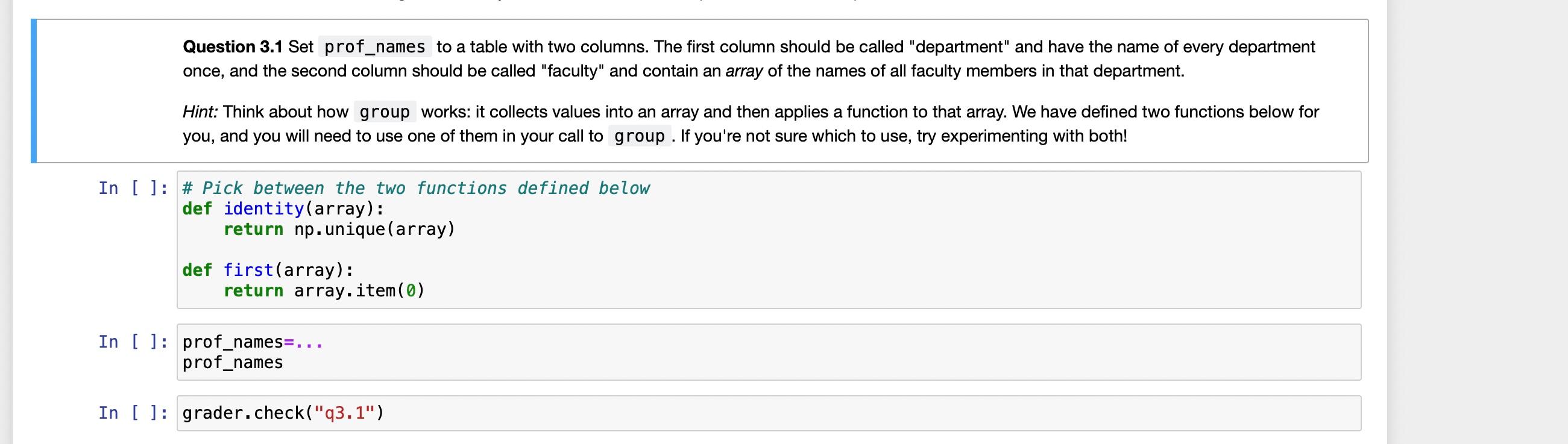Question 3.1 Set prof_names to a table with two | Chegg.com