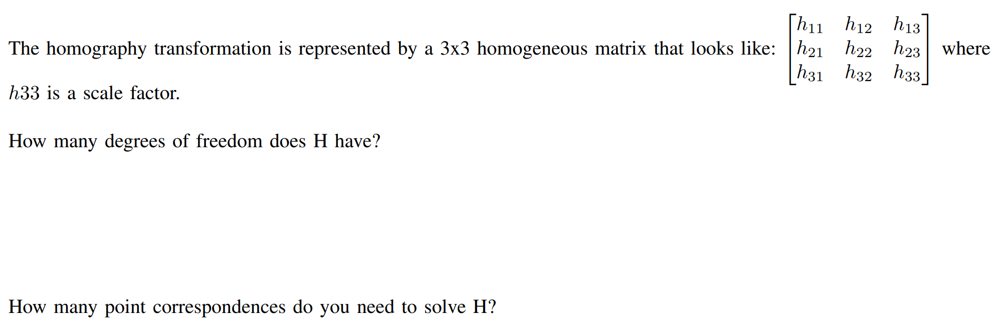 Гhi1 h12 h13 The homography transformation is | Chegg.com