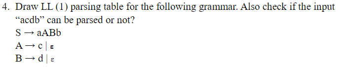Solved Draw LL (1) parsing table for the following grammar. | Chegg.com