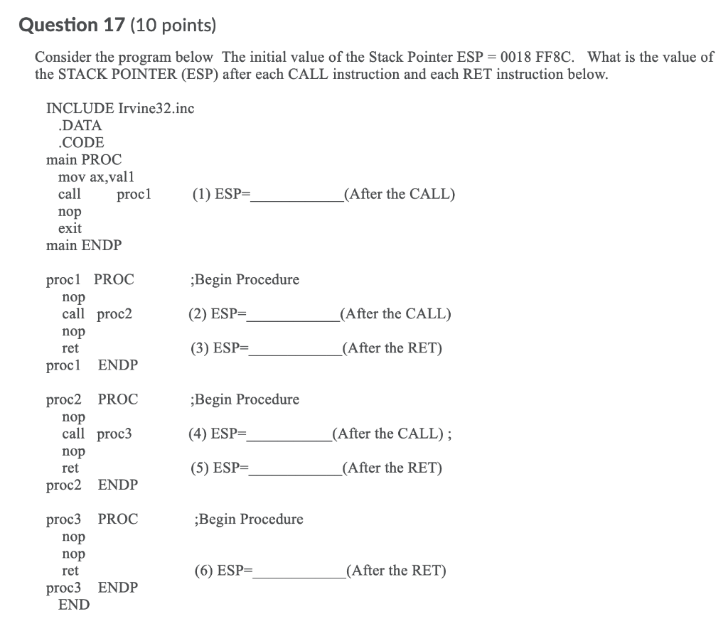 Solved Question 17 (10 points) Consider the program below | Chegg.com