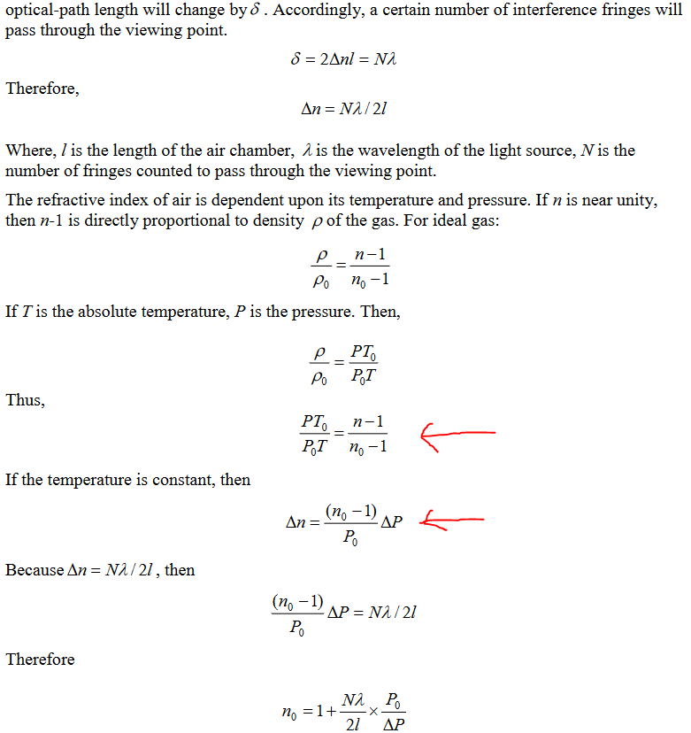 Solved Refractive index of air equation in a Michelson | Chegg.com