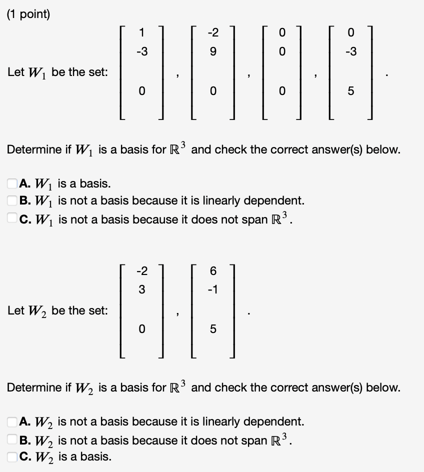 Solved Let W1 be the set: | Chegg.com
