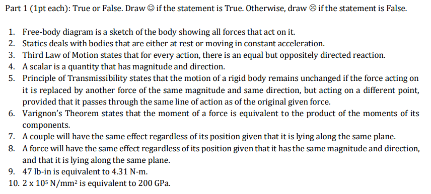 Solved Part 1 (1pt each): True or False. Draw if the | Chegg.com