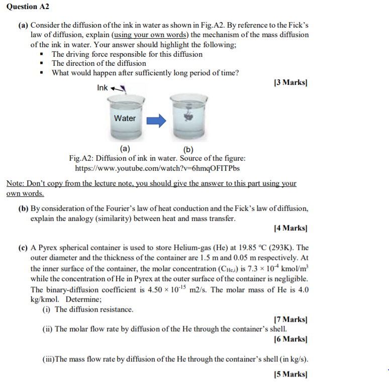 Solved Question A2 (a) Consider the diffusion of the ink in | Chegg.com