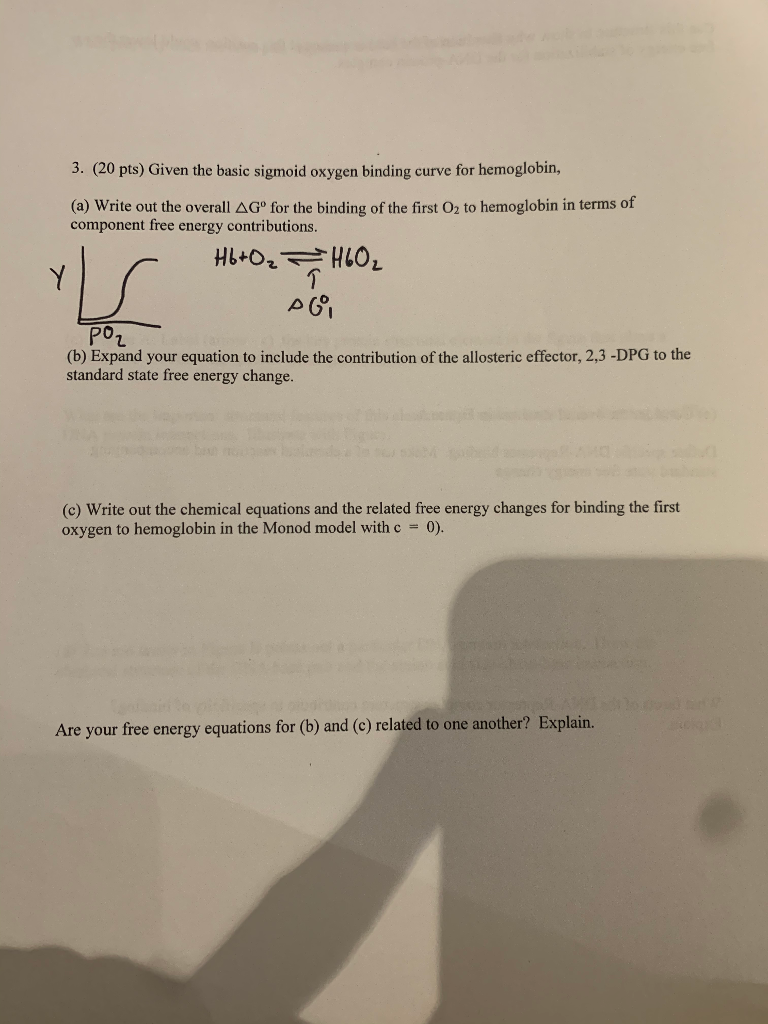 Solved 3. (20 pts) Given the basic sigmoid oxygen binding | Chegg.com