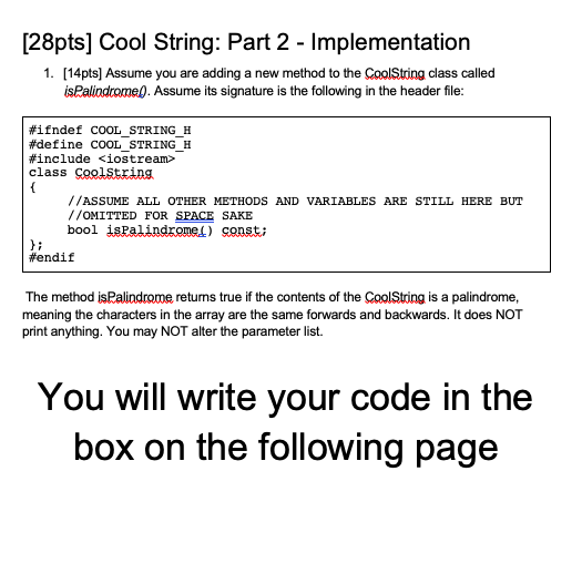 Solved [28pts] Cool String: Part 2 - Implementation 1. | Chegg.com