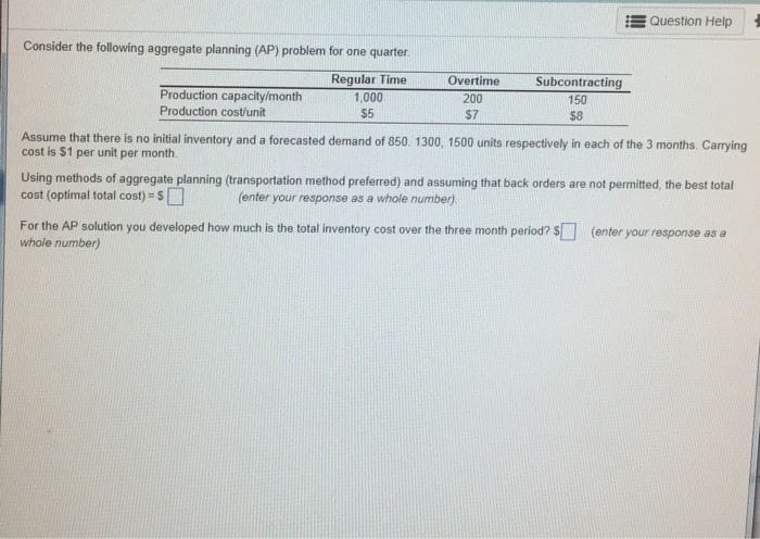Solved Question Help Consider the following aggregate | Chegg.com