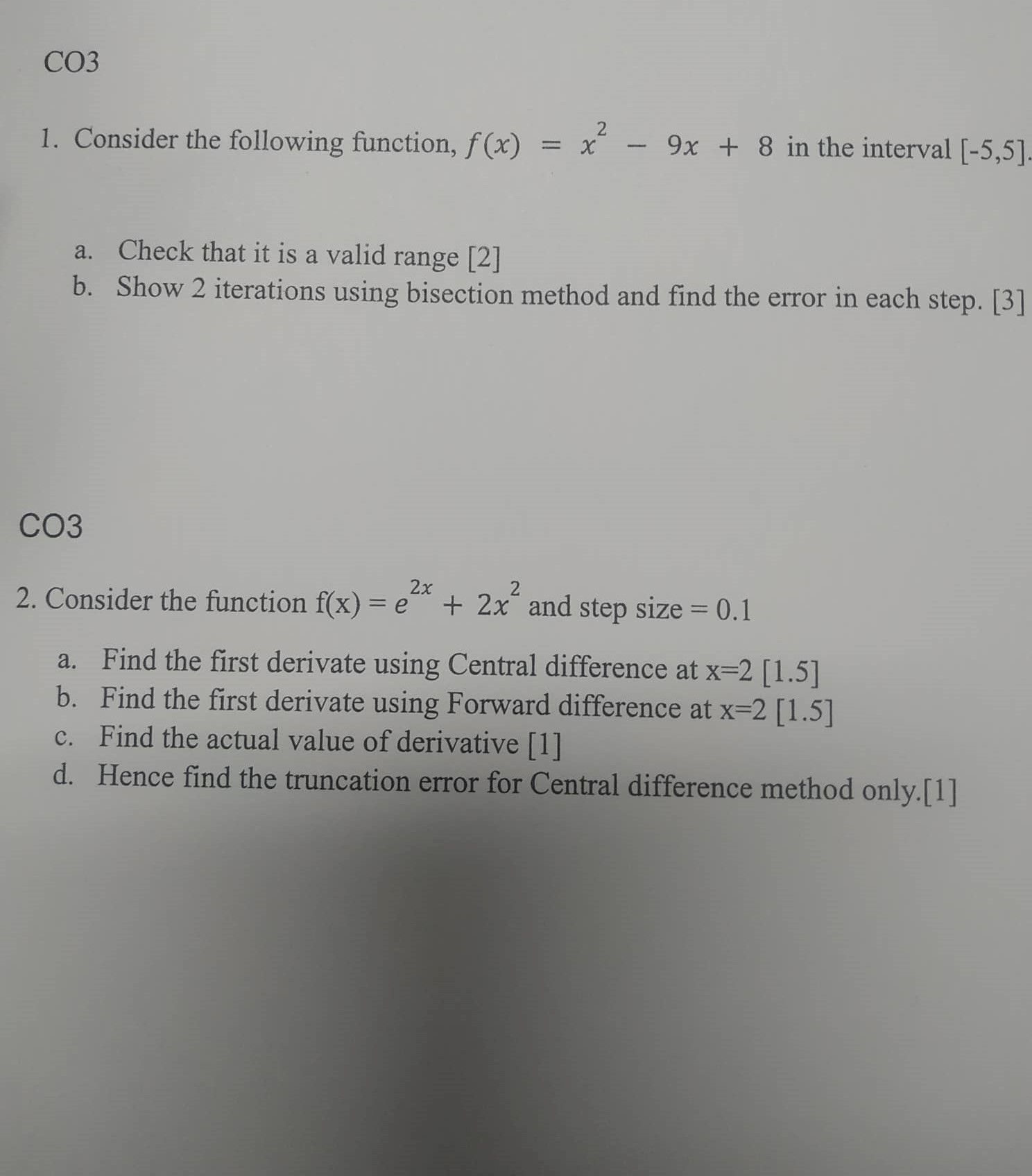 Solved CO3 1. Consider the following function, f(x) = x² - | Chegg.com