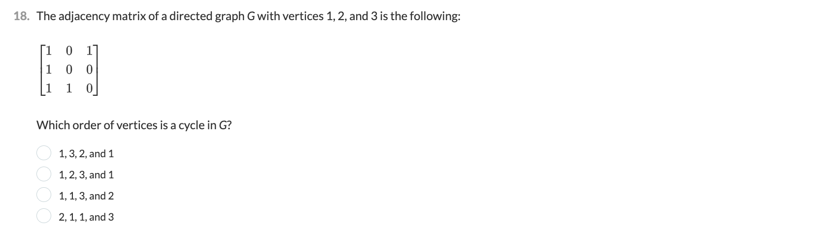 Solved 18. The adjacency matrix of a directed graph G with | Chegg.com