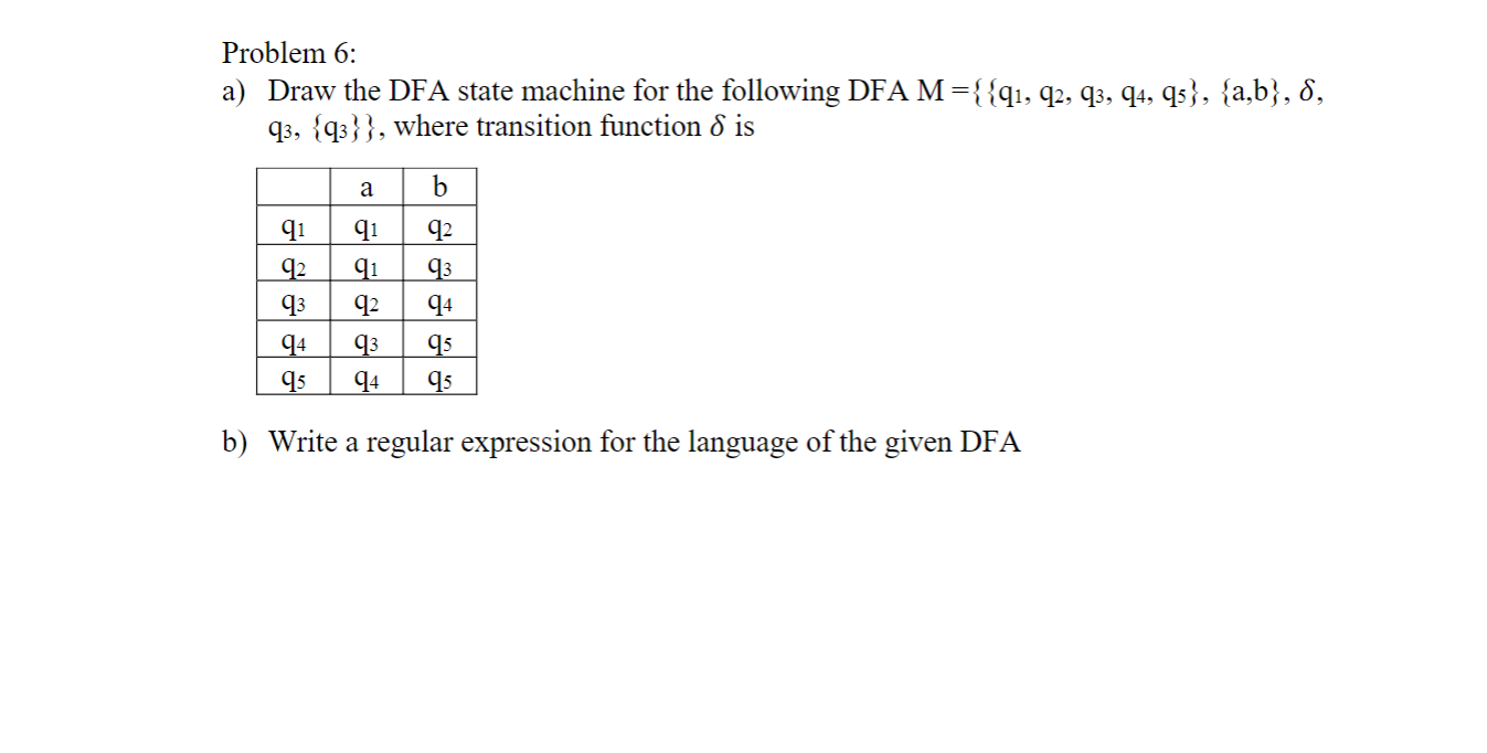 Solved Problem 6: a) Draw the DFA state machine for the | Chegg.com