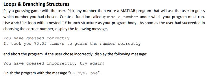 Solved Loops \& Branching StructuresPlay a guessing game | Chegg.com