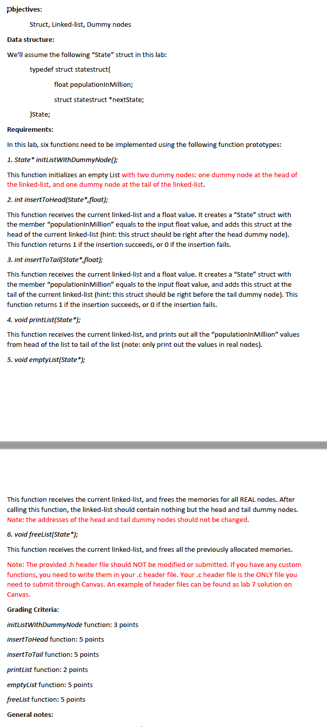 Solved pbjectives: Struct, Linked-list, Dummy nodes Data | Chegg.com
