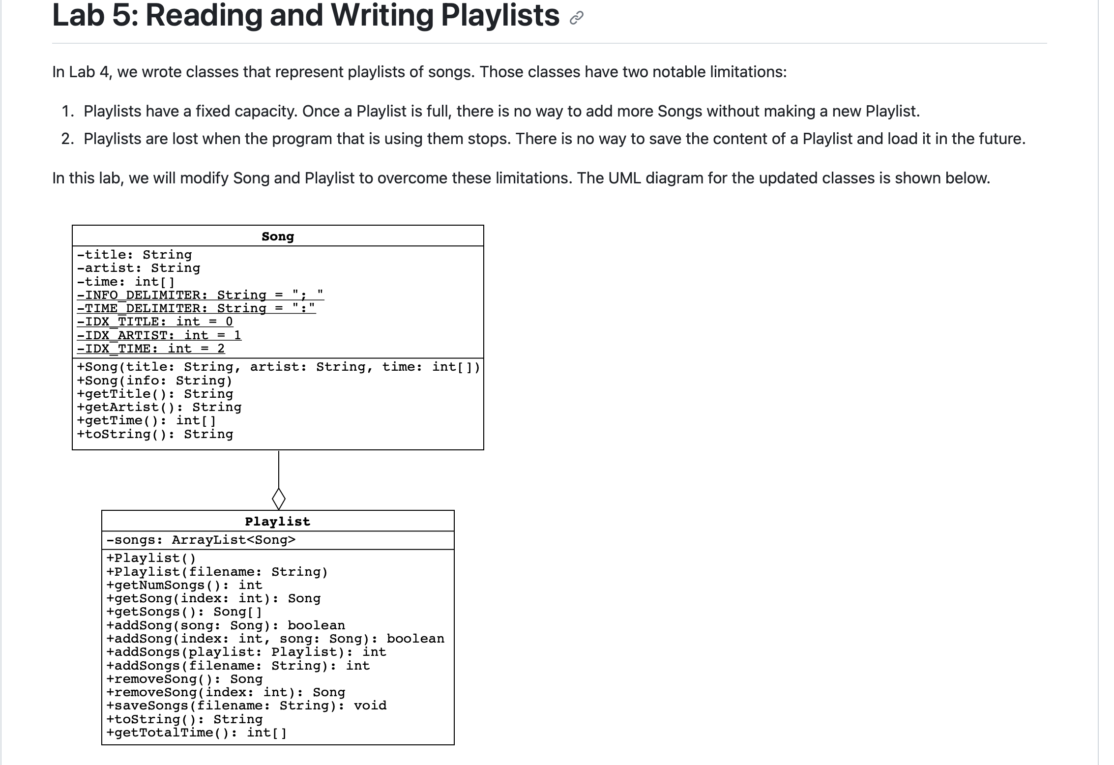 Solved In Lab 4, we wrote classes that represent playlists | Chegg.com