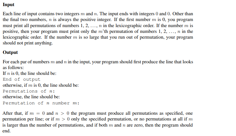 Solved Write this program in C Ordered Permutations the | Chegg.com