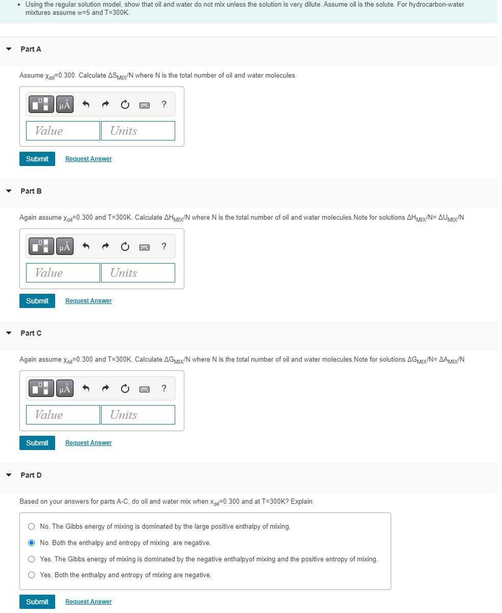 Solved - Using the regular solution model, show that oil and | Chegg.com