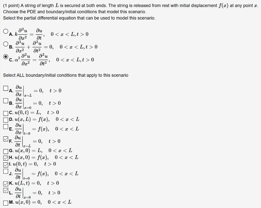 Solved (1 point) A string of length L is secured at both | Chegg.com