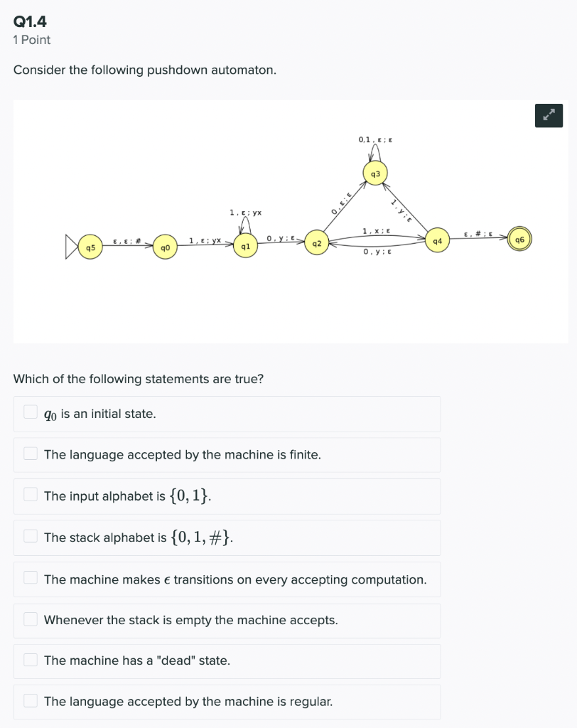 Solved Q1.4 1 Point Consider the following pushdown | Chegg.com