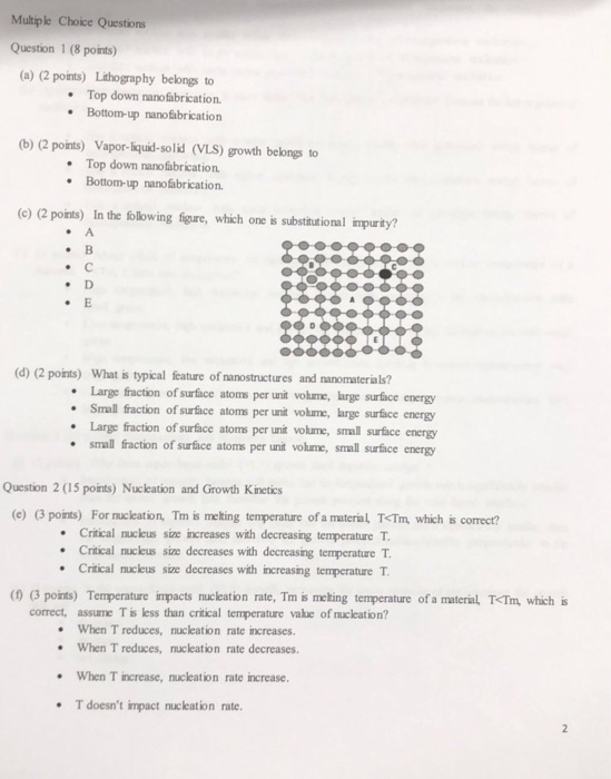 Solved Multiple Choice Questions Question 1 (8 points) (a) | Chegg.com Solved Multiple Choice Questions Question 1 (8 points) (a) | Chegg.com