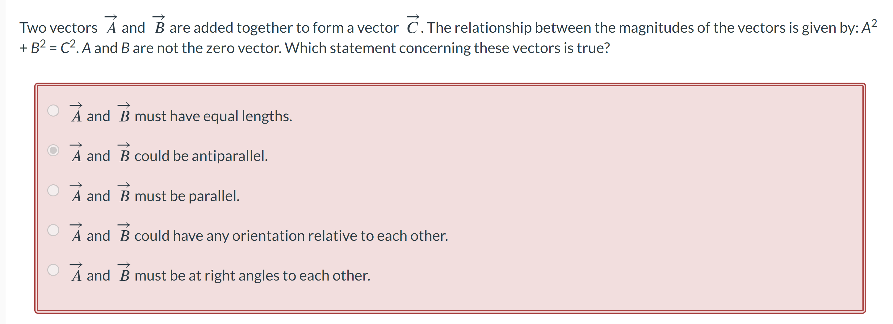 Solved Two vectors A and B are added together to form a | Chegg.com