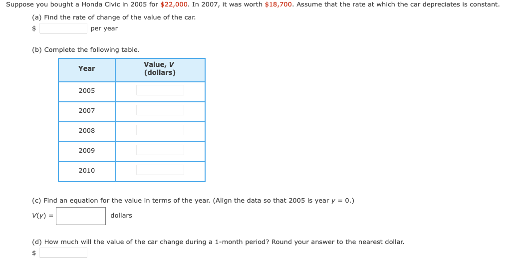 Solved Suppose you bought a Honda Civic in 2005 for $22,000. | Chegg.com Solved Suppose you bought a Honda Civic in 2005 for $22,000. | Chegg.com