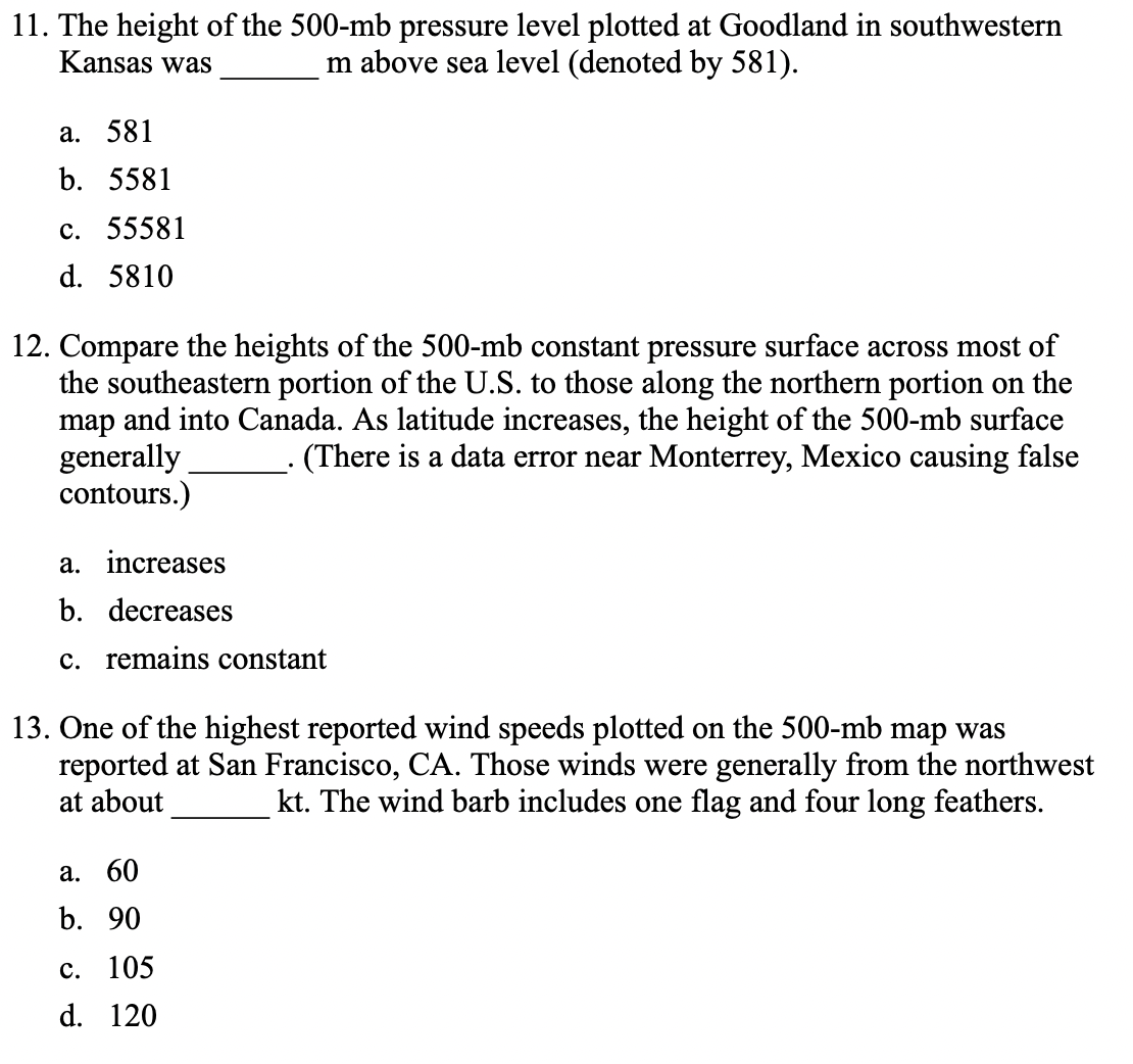 Solved Figure 9A-5. Analyzed weather map with isohypses | Chegg.com