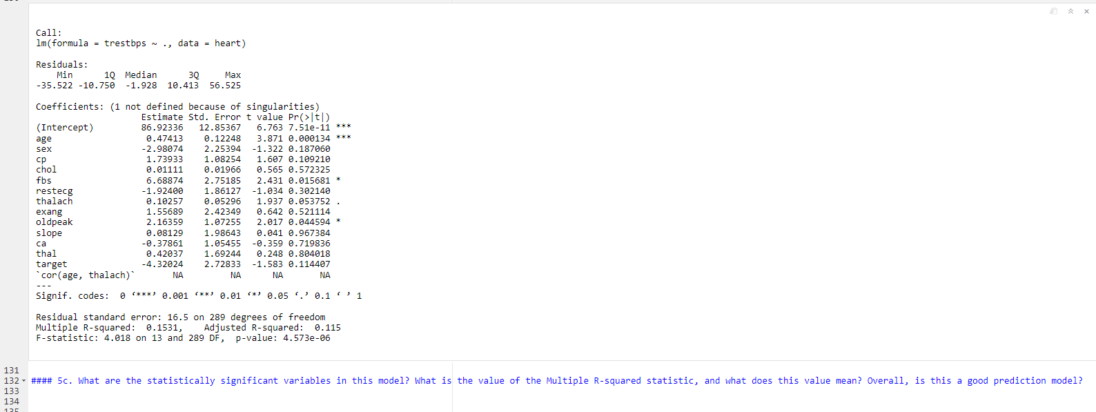 Solved Call Lm For Lm Formula Trestbps ∼ Data 5453