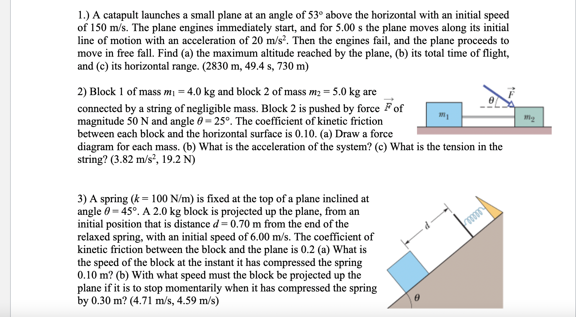 Solved 1.) A catapult launches a small plane at an angle of | Chegg.com