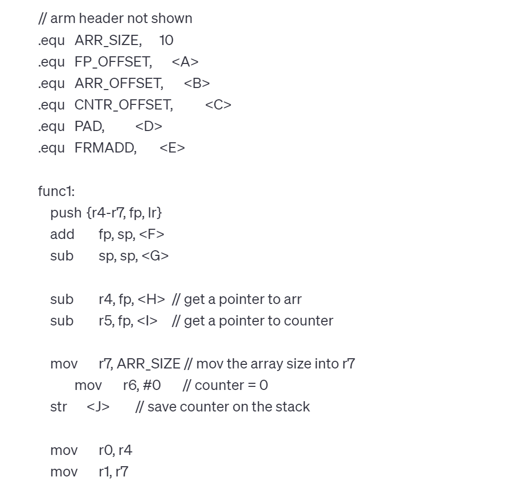 Solved // arm header not shown .equ ARR_SIZE, 10 equ | Chegg.com