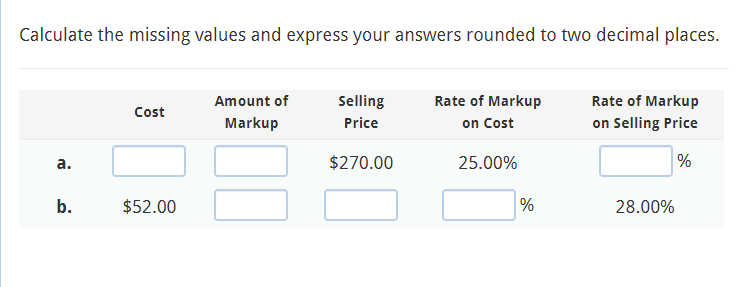 Solved Calculate the missing values and express your answers | Chegg.com