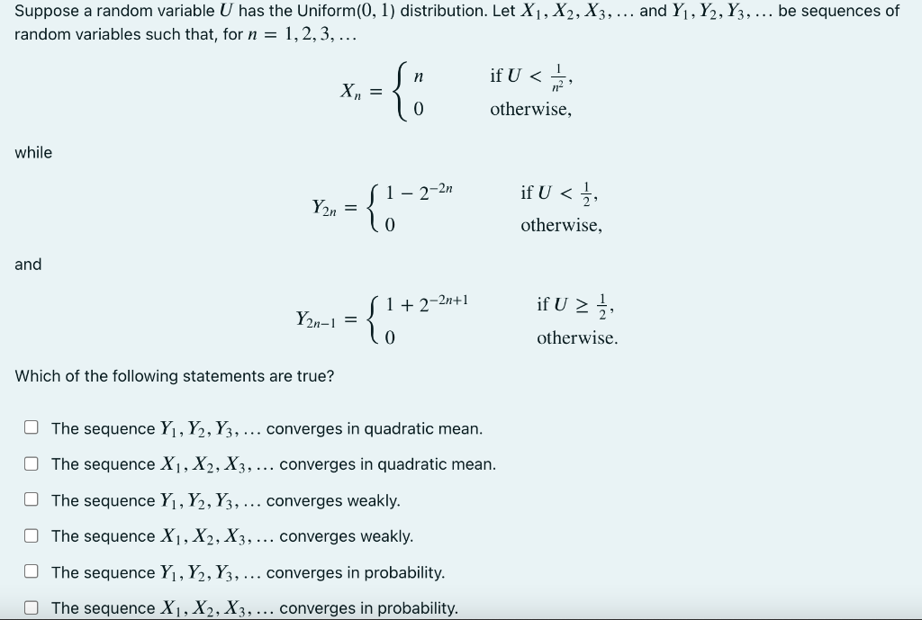 Solved Suppose A Random Variable U Has The Uniform0 1 1567