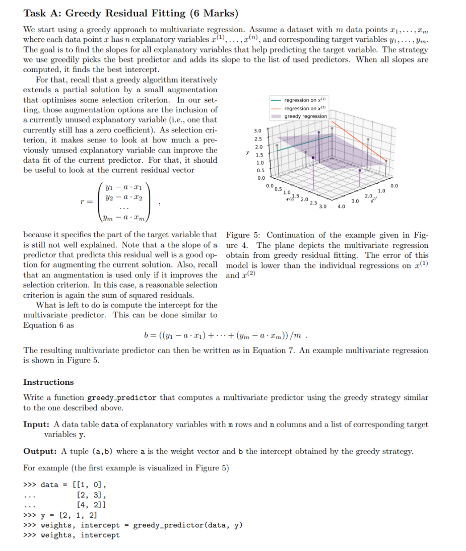 Task A: Greedy Residual Fitting (6 Marks) We start | Chegg.com