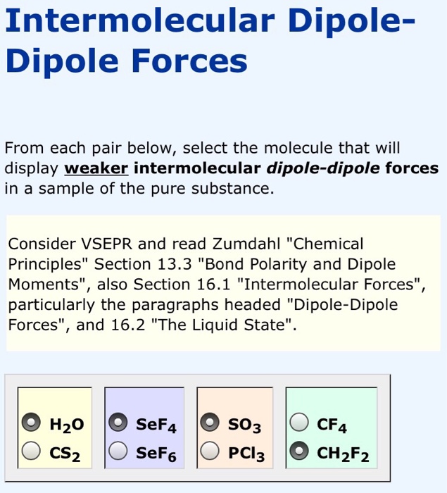 Intermolecular Dipole- Dipole Forces From each pair | Chegg.com