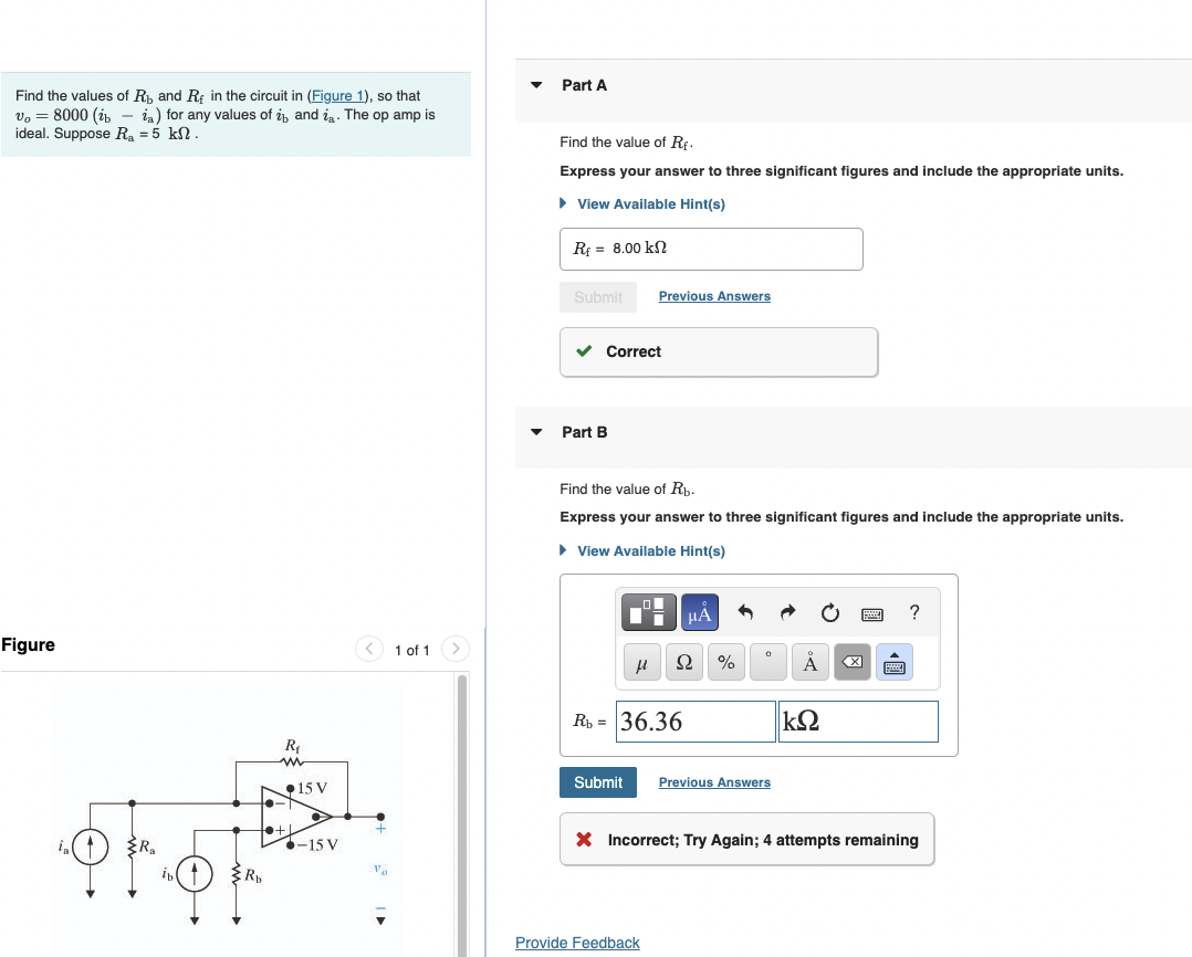 Solved Part A Find the values of Rb and Rf in the circuit in | Chegg.com
