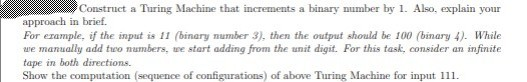 Solved Construct A Turing Machine That Increments A Binary