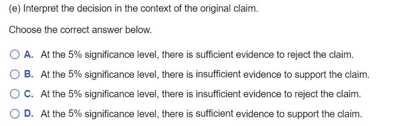 Solved (d) Decide whether to reject or fail to reject the | Chegg.com | Chegg.com