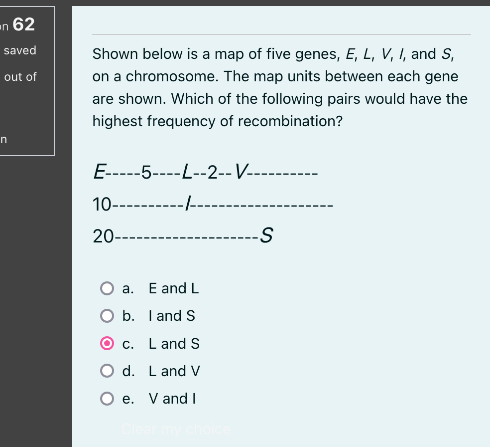 Solved Shown below is a map of five genes, E,L,V,I, and S, | Chegg.com