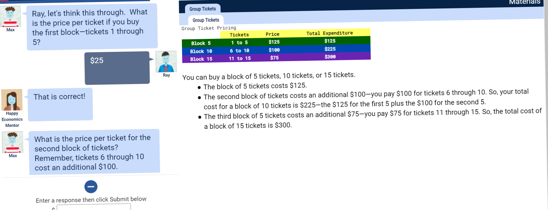 Solved Materiais Group Tickets Max Ray, let's think this | Chegg.com