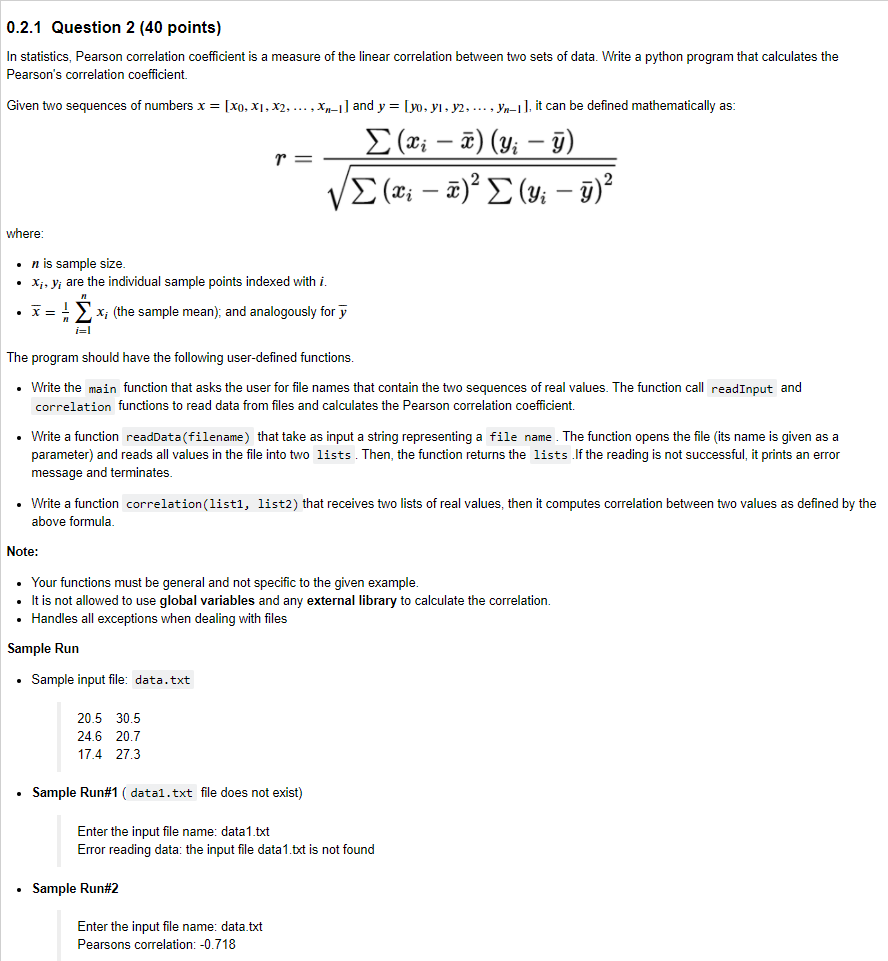 Solved 0.2.1 Question 2 (40 points) In statistics, Pearson | Chegg.com