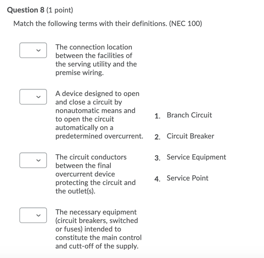 Solved Question 8 (1 point) Match the following terms with | Chegg.com