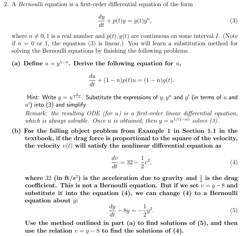 Solved A Bernoulli equation is a first-order differential | Chegg.com