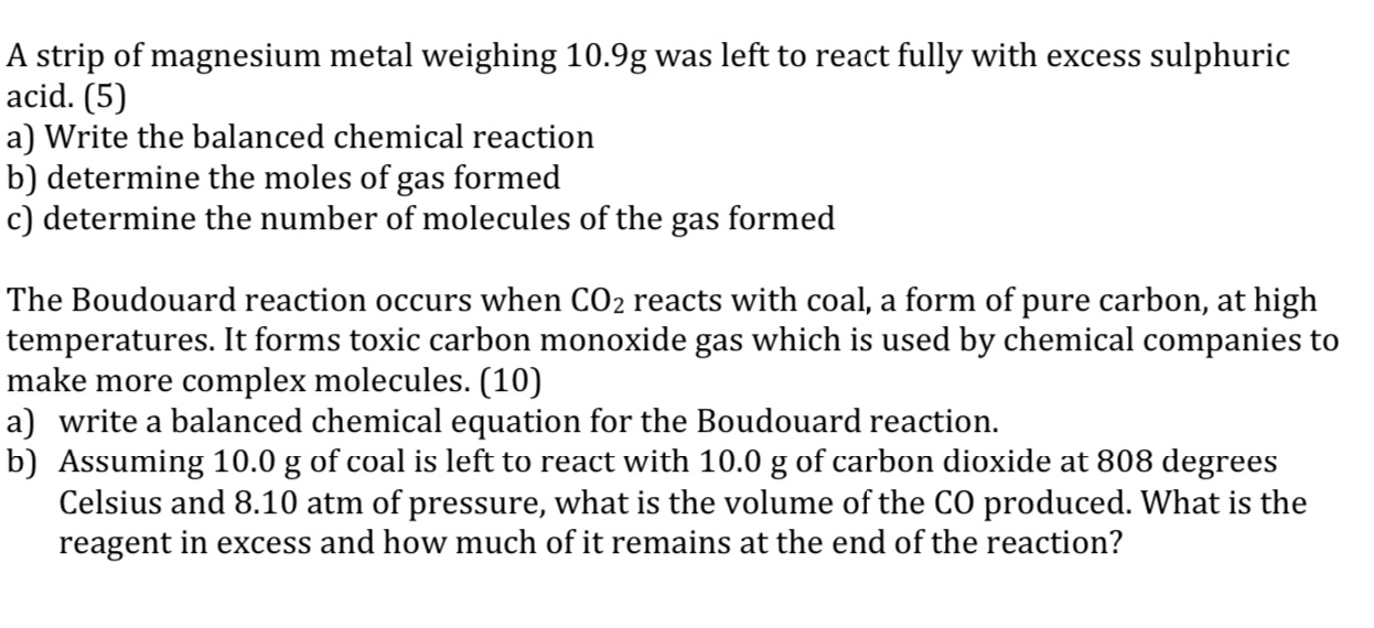 Solved A strip of magnesium metal weighing 10.9 g was left | Chegg.com