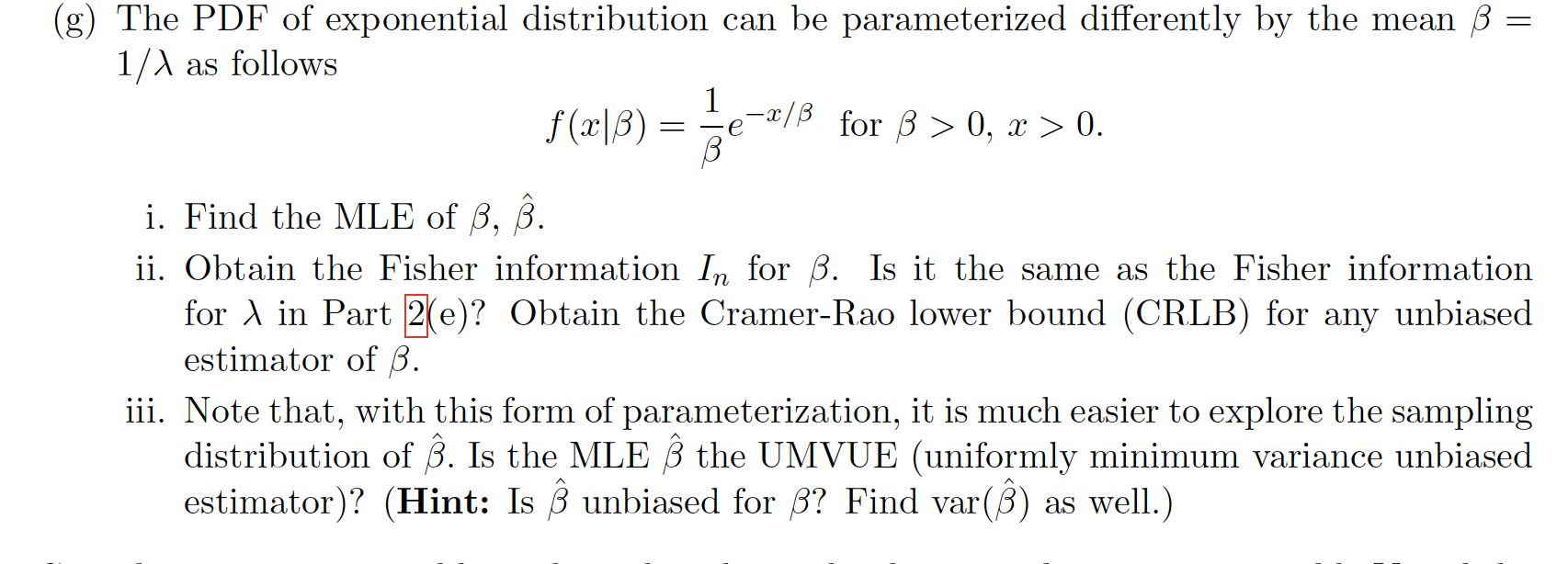 Solved (g) The PDF of exponential distribution can be | Chegg.com