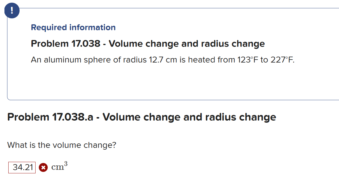 Solved !Required informationProblem 17.038 - ﻿Volume change | Chegg.com